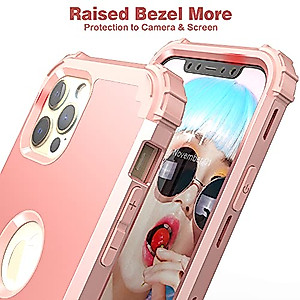 IDweel iPhone 12 Pro Max Case with Tempered Glass Screen Protector, Hybrid 3 in 1 Shockproof Slim Heavy Duty Protection Hard PC Cover Soft Silicone Rugged Bumper Full Body Case for Women, Rose Gold