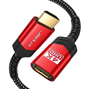 JSAUX HDMI Extension Cable 10FT, 4K 60Hz High Speed HDMI Extender Cord Male to Female Adapter Connector (HDR HDCP 2.2), Compatible with Roku TV Streaming Stick, Bluray Player, HDTV, Laptop, PC - Red