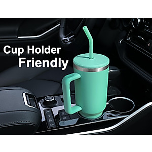 DLOCCOLD 40 oz Tumbler with Handle, Straw & Lid, Insulated Double Walled Stainless Steel Tumbler, Reusable Travel Coffee Mug for Women Men, Water Tumbler with Silicone Boot (Hyacinth)