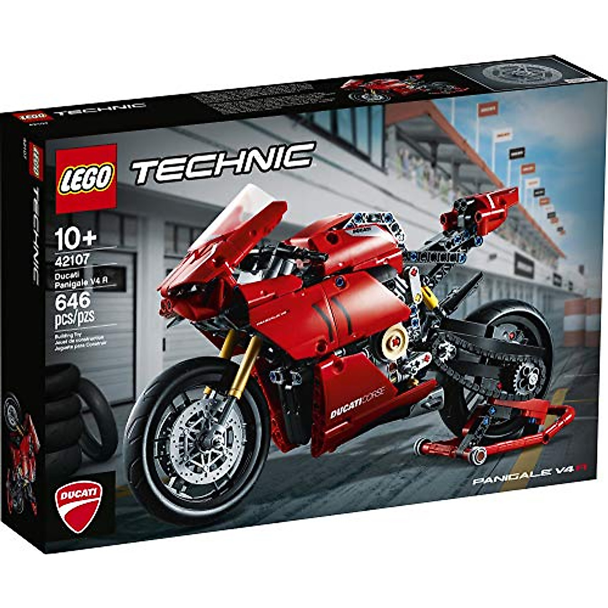 LEGO Technic Ducati Panigale V4 R Motorcycle 42107 Building Set - Collectible Superbike Display Model Kit with Gearbox and Working Suspension, Fun for Adults, and Motorcycle Enthusiasts