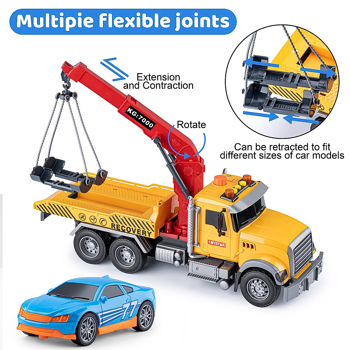 haomsj Big Tow Trucks Toy Trucks with Hook and Car for Boys Pull Back Truck Toys with Light and Sound for Kids (1:18 Plastic Tow Truck)