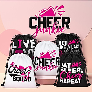 Pinkunn 20 Pcs Cheer Drawstring Backpack Cheerleading Drawstring Gym Bag Cheerleader Gifts Cheer Accessories for Cheerleaders (Rose Red, Black, White)