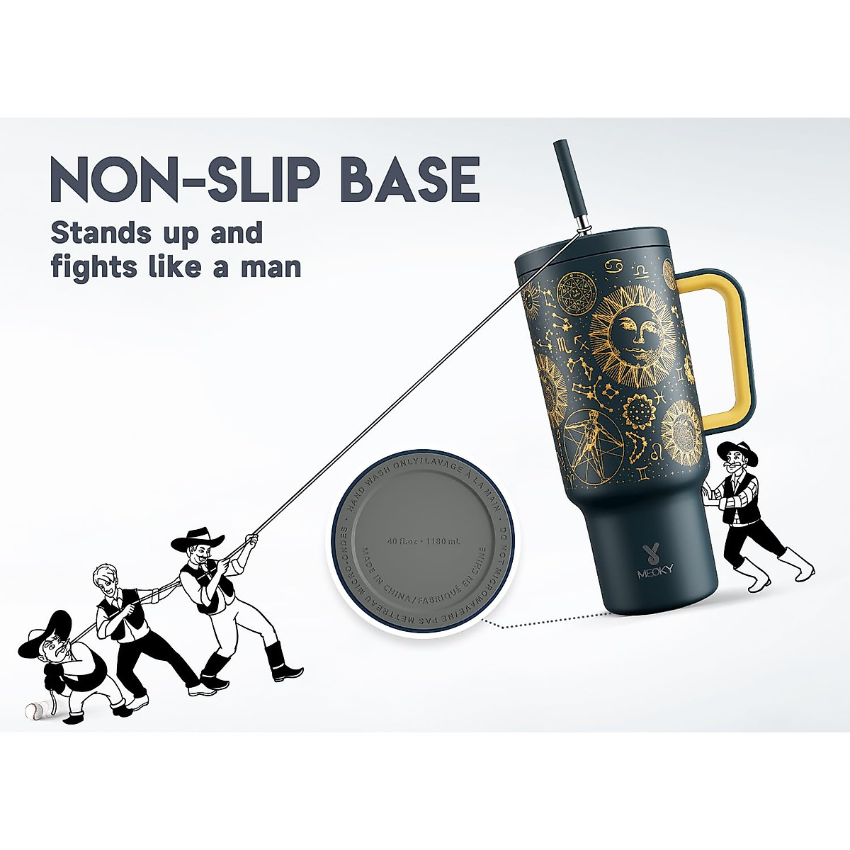 Meoky 40 oz Tumbler with Handle and Straw, Tumbler with Lid and Straw, Insulated Stainless Steel Travel Mug, 100% Leak-proof, Keeps Cold for 34 Hours or Hot for 10 Hours (Tarot)