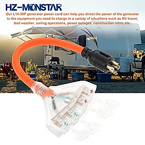 30 Amp to 110 Adapter Generator Power Cord, 4 Prong 30 Amp to 15 Amp Generator Adapter, NEMA L14-30P Male Plug to 4X 5-20R Household Tri Outlet Female Connectors Power Adapter 1.5 FT 125/250V