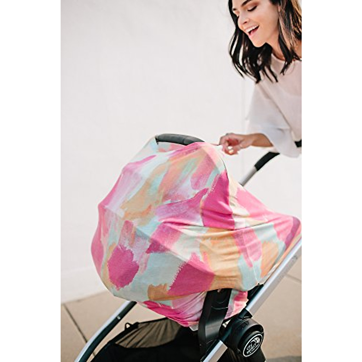 Baby Car Seat Cover Canopy and Nursing Cover Multi-Use Stretchy 5 in 1 Gift"Monet" by Copper Pearl