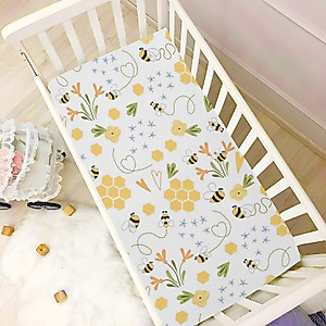 Floral Bee Fitted Crib Sheet for Girls and Boys,Soft Breathable Baby Sheet for Standard Size Crib Mattress 21164184