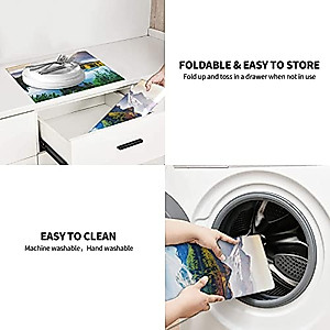 Peaceful Lake Printed Drying Mat For Kitchen Ultra Absorbent Microfiber Dishes Drainer Mats Non-Slip Silicone Quick Dry Pad - 18 X 16inch