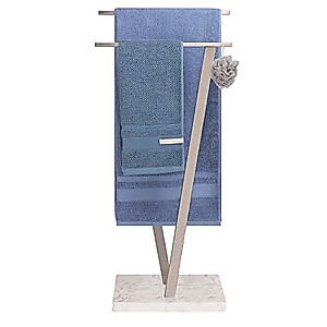 Winmien Freestanding Towel Rack for Bathroom, SUS 304 Stainless Steel Towel Holder with Marble Base for Bathroom Floor, Pool, 2-Tier (Brushed Nickel)