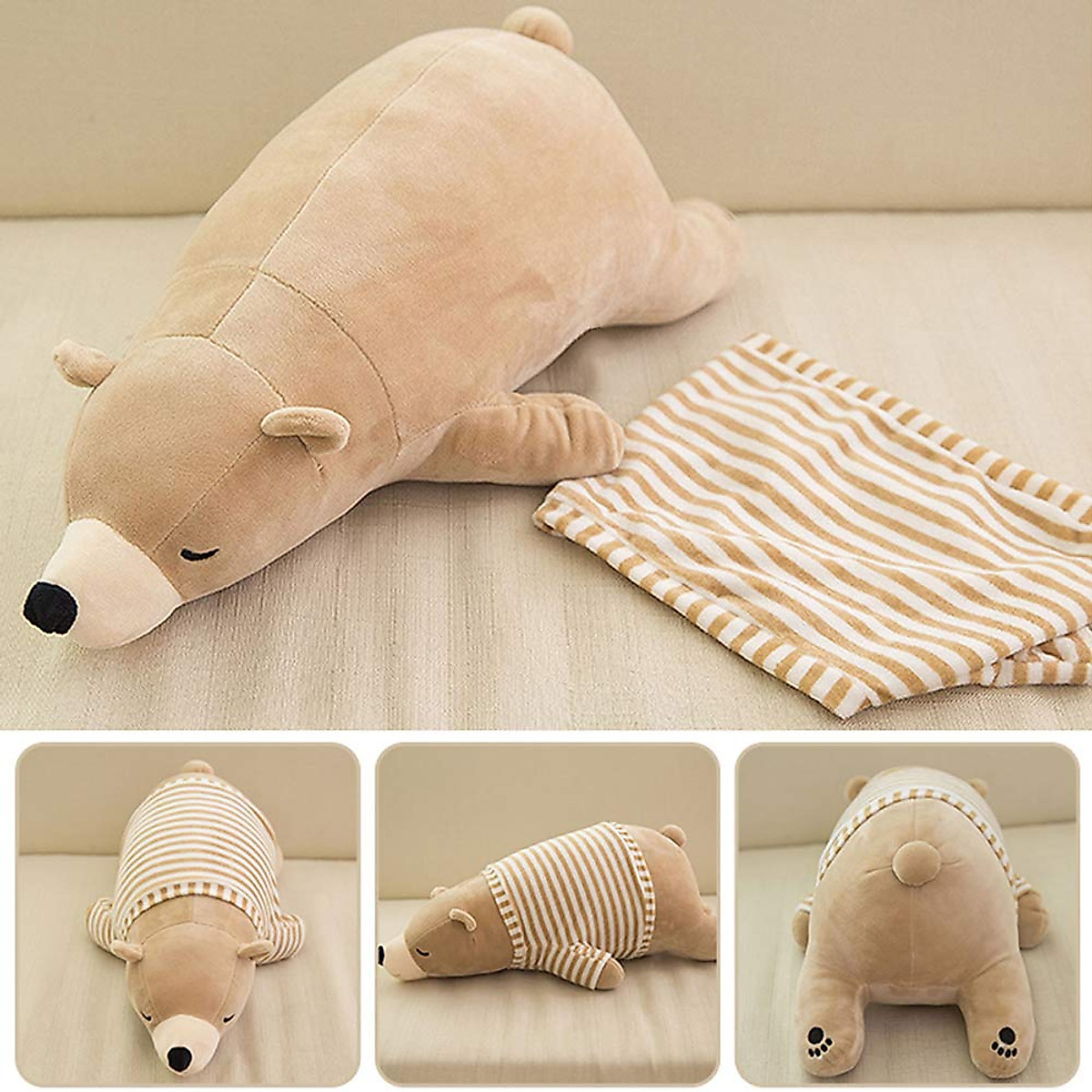 MMTTAO Polar Bear Plush Toy, 14" Brown Sleeping Stuffed Animal, Soft Huggable Doll for Kids & Adults