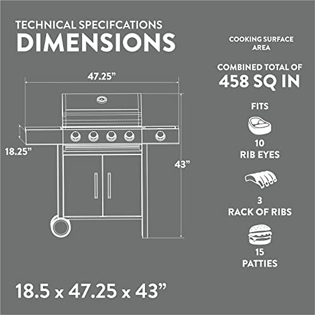 Gas One 4 Burner Gas Grill – Premium Propane Grill with Side Burner – Outdoor Grill Cabinet Style with Wheels - High-Temperature Paint Coating Gas BBQ Grill – Elegant and Luxurious Design