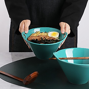 Sweejar Porcelain Ramen Bowls, Japanese Ramen Noodle Bowl with Chopsticks And Spoons, 25 oz Deep Bowl for Soup, Salad, Pho, Udon, Reactive Glaze, Set of 2 (Turquoise)