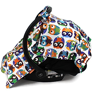 Dear Baby Gear Deluxe Car Seat Canopy, Owls, Multi Color / White Minky Dot