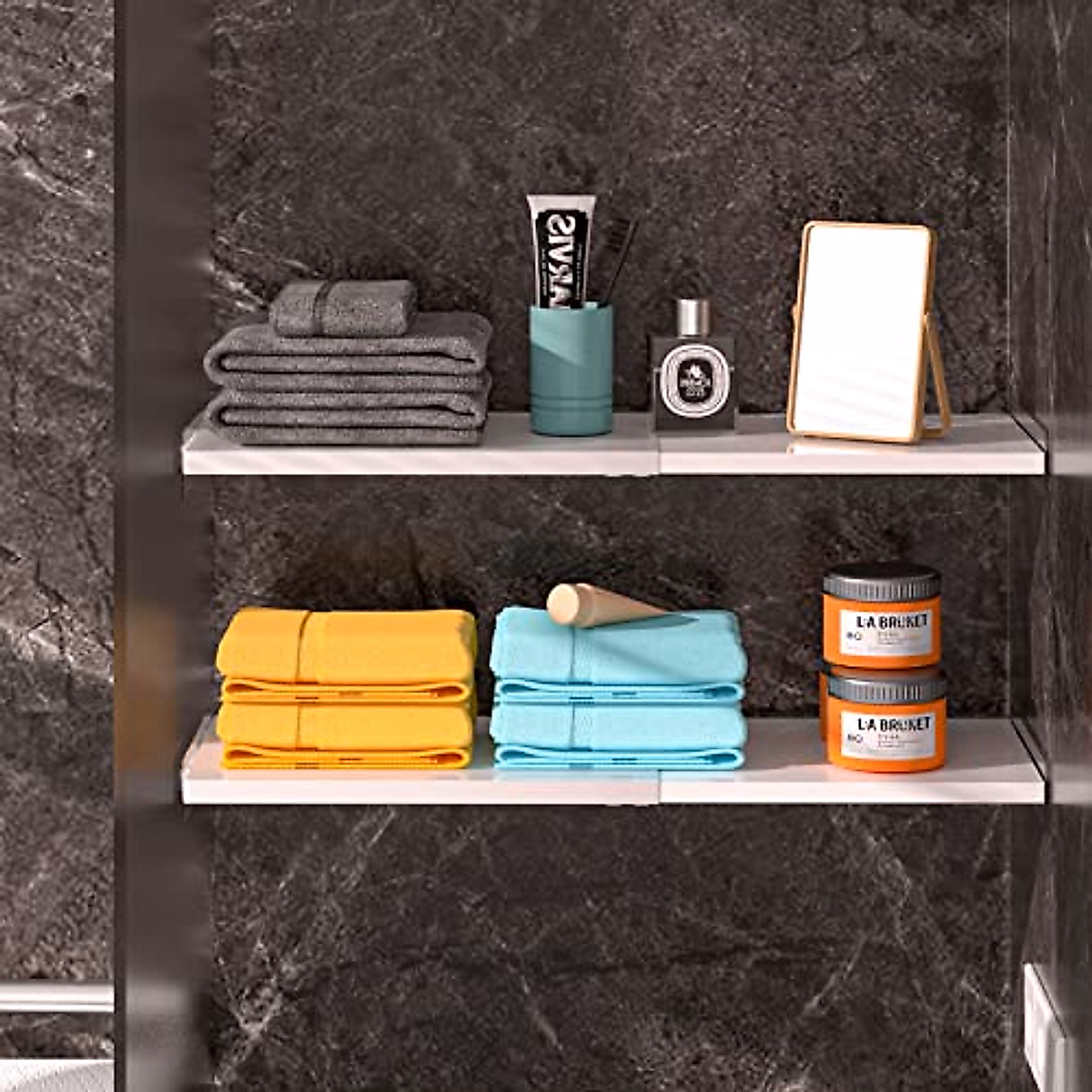 GNEOUS Greal Adjustable Closet Shelves Heavy Duty Wardrobe Organizer Expandable Storage Shelves Rack Closet Dividers Separators for Kitchen Bathroom Bedroom Garage, 19.67" Width Max