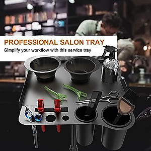 JOSTZHXIN Salon Rolling Tray with 2 Magnetic Bowls, Hair Extension Tool Cart for Hairdressers, Professional Color Tray Trolley for Home Use