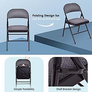 ARLIME 4-Pack Folding Chair, Portable Chairs with Upholstered Padded Seat and Back, Metal Frame Home Office Chairs, Set of 4