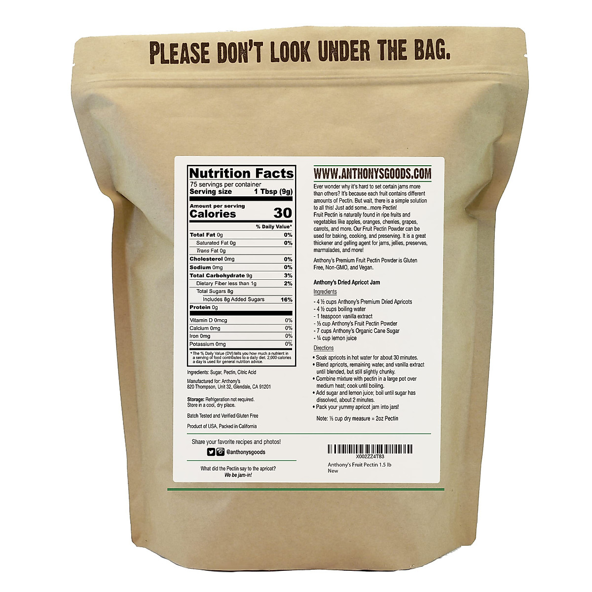 Anthony's Premium Fruit Pectin, 1.5 lb, Gluten Free, Non GMO, Vegan