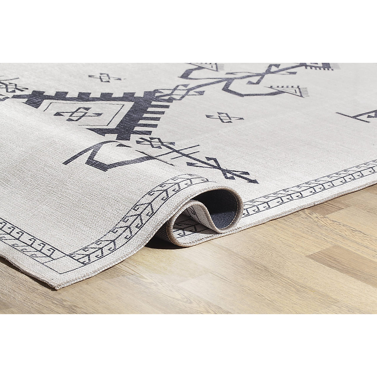 GLN Rugs Bohemian Collection - Machine Washable Area Rug, Bohemian Vintage Washable Rug, Non Slip Area Rug, Low Pile Chenille Living Room Rug, Bedroom Rug, Bathroom Rug (2'x3' Beige Rug)