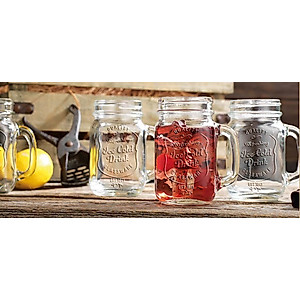 Glaver's Mason Drinking Jars – Set of 4, 16 Oz Clear Glass Jars – With Convenient Handle and Ice-Cold Embossed Logo – Ideal for Hot and Sunny Days – Perfect Glass Cups for Cold Drinks