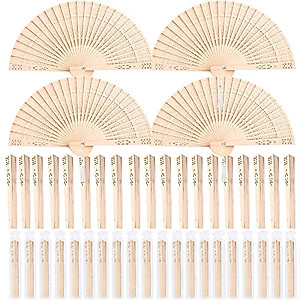 Merkaunis 50 PCS Wooden Folding Fans Wedding Fans Chinese wooden Fan with Tassel Hand Held Folding Fans Hollow Pattern for Women Foldable Wedding Gifts Baby Shower Party Favor and Home Decorations