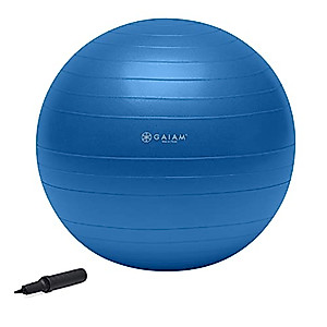 Gaiam 05-52205 Total Body Balance Ball Kit - Includes 75cm Anti-Burst Stability Exercise Yoga Ball, Air Pump & Workout Video - Blue