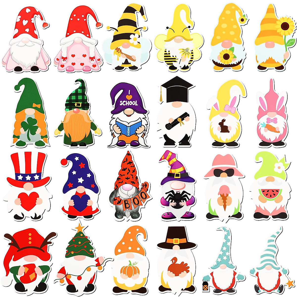 24 Pcs Holiday Magnets Seasonal Gnome Refrigerator Magnets Christmas New Year Valentines Fridge Magnet St Patrick Easter Spring Patriotic Gnomes Decorations for Home Kitchen Garage Locker Dishwasher