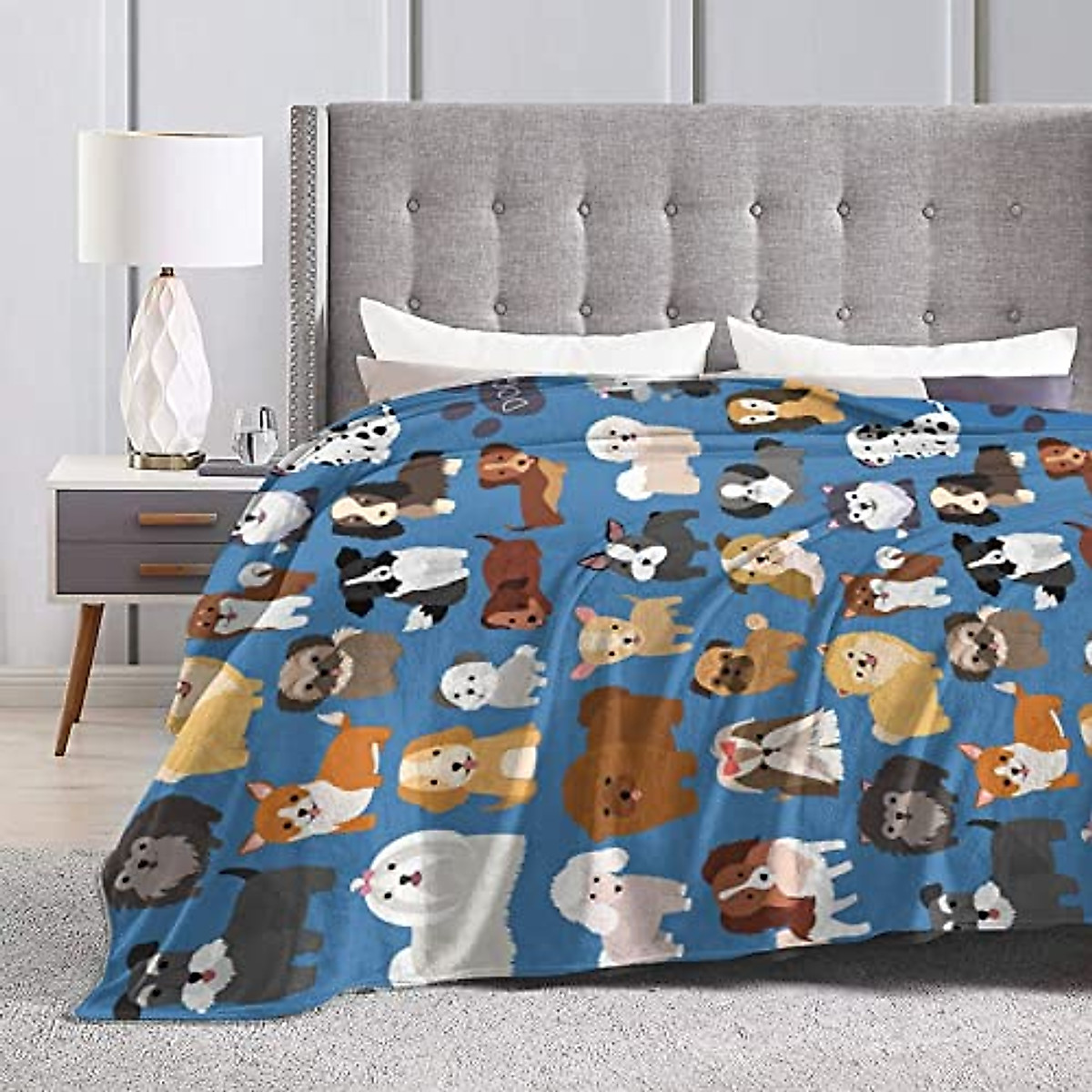 Perinsto Cute Dogs Animal Pattern Throw Blanket Ultra Soft Warm All Season Decorative Pet Dog Fleece Blankets for Bed Chair Car Sofa Couch Bedroom 50"X40"