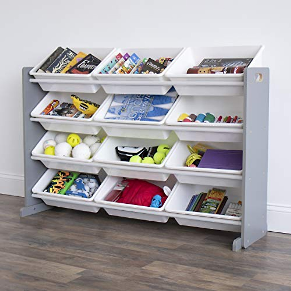 Humble Crew, Grey/White Kids Toy Organizer with 12 Large Storage Bins