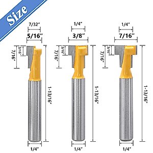 Mesee 5 Pieces T-Slot Router Bit Set, 1/4 Inch Shank T Slotting Keyhole Router Bits Woodworking T-Track Grooving Milling Cutter Tool for 5/16", 3/8", 1/2", 7/16", 5/8" Hex Bolts