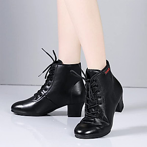 AOQUNFS Women Latin Ballroom Dance Shoes Lace-up Modern Salsa Practice Short Dance Boots,Black-CS-ZBJD-5, US 5