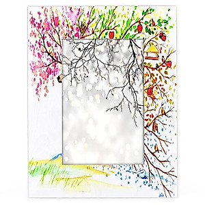 Yzrwebo Watercolors Deer 5x7 Picture Frame Fours Seasons Tree Wood Photo Frames High Transparent Horizontal and Vertical Tabletop Display or Wall Mounting for Family Home Gallery Office