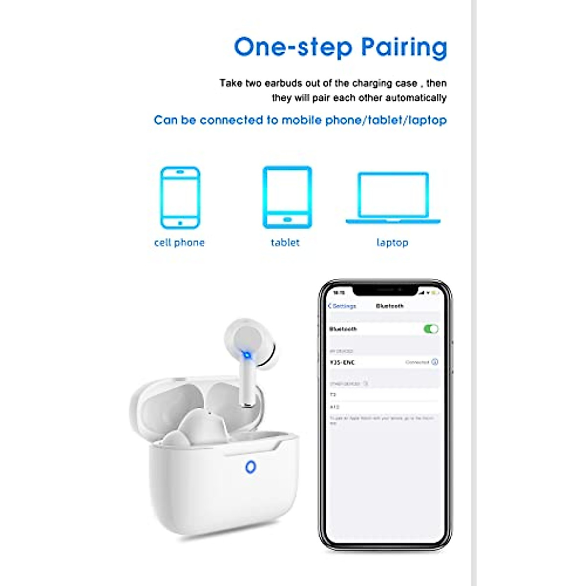 Wireless Earbuds, Bluetooth 5.3 Headphones with 4 HD Mics, Wireless Headphones ENC Noise Cancelling Earbuds Type C Ear Buds, 30H Playtime Sports for iPhone Samsung Andoird