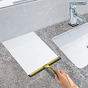 All-Purpose Stainless Steel Shower Squeegee for Shower Doors with 2 Adhesive Hooks, Bathroom Cleaner Tool Household Window Mirror Squeegee for Home Cleaning, Glass Door, Tile Wall, Car, 12 Inch Golden