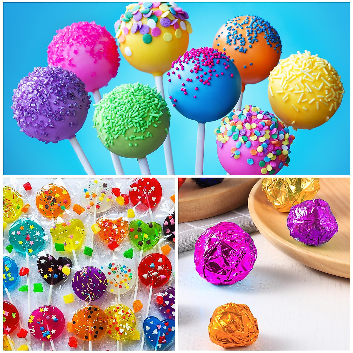 Elesunory 802Pcs Cake Pop Set, Including Cake Pop Sticks and Wrappers, Twist Ties, Cake Pop Roller, Decorating Pen with 4 Piping Tips, Candy Foil Wrappers, Cake Pops Bags Supplies for Lollipop