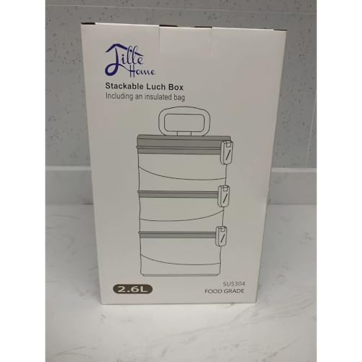 Lille Home Stackable Stainless Steel Thermal Compartment Tiffin Lunch/Snack Box, 3-Tier Insulated Bento/Food Container with Lunch Bag and Utensils, 88 OZ (Beige)