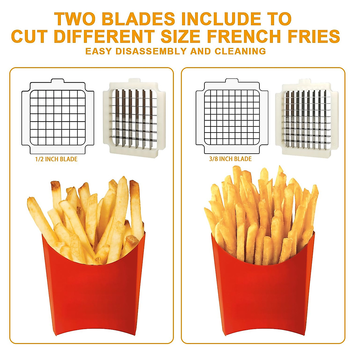 Fstcrt Electric French Fry Cutter, Vertical french fry cutter stainless steel, Professional commercial and household french fries cutter, Electric potato slicer with 1/2&3/8 Inch blade for fries