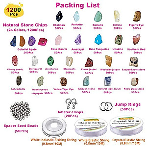 EuTengHao 1323Pcs Irregular Chip Stone Beads Natural Gemstone Beads Kit with Spacer Seed Beads Lobster Clasps Elastic String Jump Rings for DIY Necklace Bracelet Earring Jewelry Making Supplies