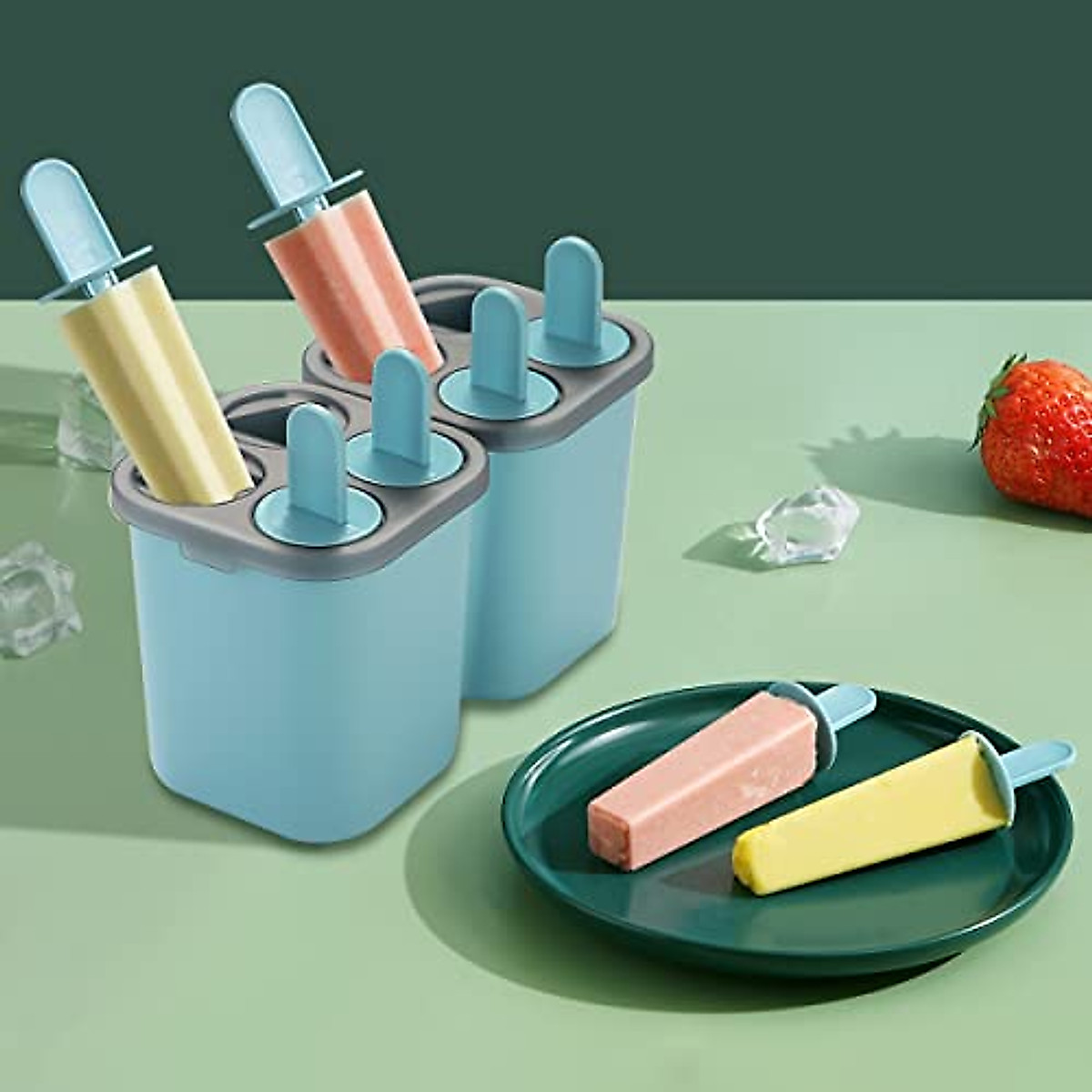 HOMQUEN Popsicles Molds, 8 Piece Ice Pop Mold, Reusable Easy Release Ice Cream Mold for kids, Many Shapes Homemade Popsicle Molds, DIY Popsicle Maker, BPA Free (8 Cavities-Blue)