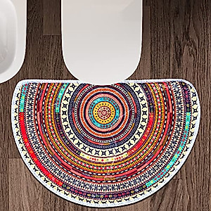 yolecan Half Round Bohemian Bathroom Rug,Ultra Soft and Water Absorbent Bath Mat,Boho Mandala Bath Carpet, Machine Wash/Dry, for Tub, Kitchen, and Indoor, 30x 20inch