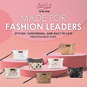 SIXTEASE Women's Fashion Wristlet Small Clutch With Wrist Strap - Vintage Style Zipper Made with Genuine Leather, Upcycled Canvas, Rug, or Hair On - Unique Designs, Hand Stitched - Mink