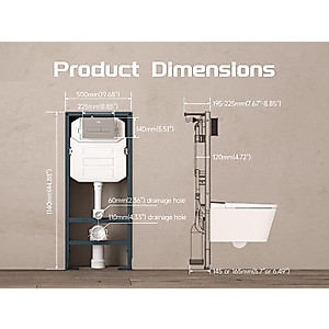 MEJE #MZE020P-WT In-Wall Toilet Tank Carrier with Dual-Flush Actuator Plate, White (Compitable with #MZE020P Wall-Hung Smart Toilet to work as A Intelligent Toilet Combo)