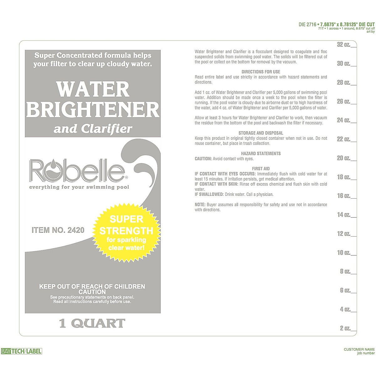 Robelle 2420 Pool Clear Water Clarifier for Pools, 1-Quart