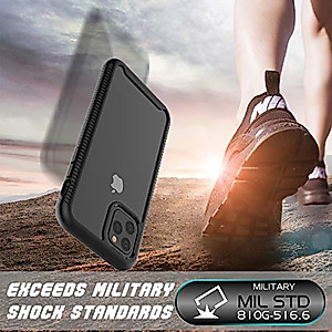 Njjex Case For iPhone 11 Pro MAX, For iPhone 11 Pro Max Case 6.5" W/[Tempered Glass Screen Protector], [Npatt] Hybrid Impact Clear Back Soft TPU Bumper Armor Rugged Shockproof Slim Phone Cover [Black]