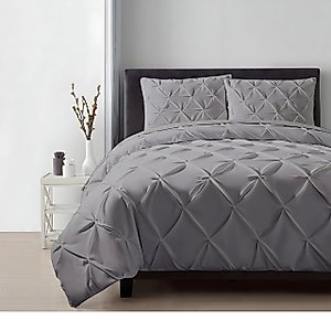 Saferay Green Pinch Pleated 3-Pieces Duvet Cover Set Eastern King Size 116x108 | 100% Organic Cotton Ultra Silky Soft with Zipper Closer & Corner Ties Durable and Fade Resistant, Pintuck (Silver)