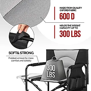 mefeir 30inch Directors Camping Chair Folding with Side Table,Portable Makeup Artist Bar Height, Aluminum Frame 300 lbs Capacity,