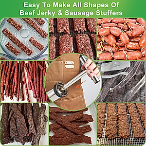 MTOGALT Upgrade Stainless Steel 2 LB Large Capacity Jerky Gun Kit Beef Deer Jerky Sausage Stuffer Meat Gun Jerky Marker Shooter Jerky Kits Sausage Gun Machine with Nozzles Brushes & Meat Pusher