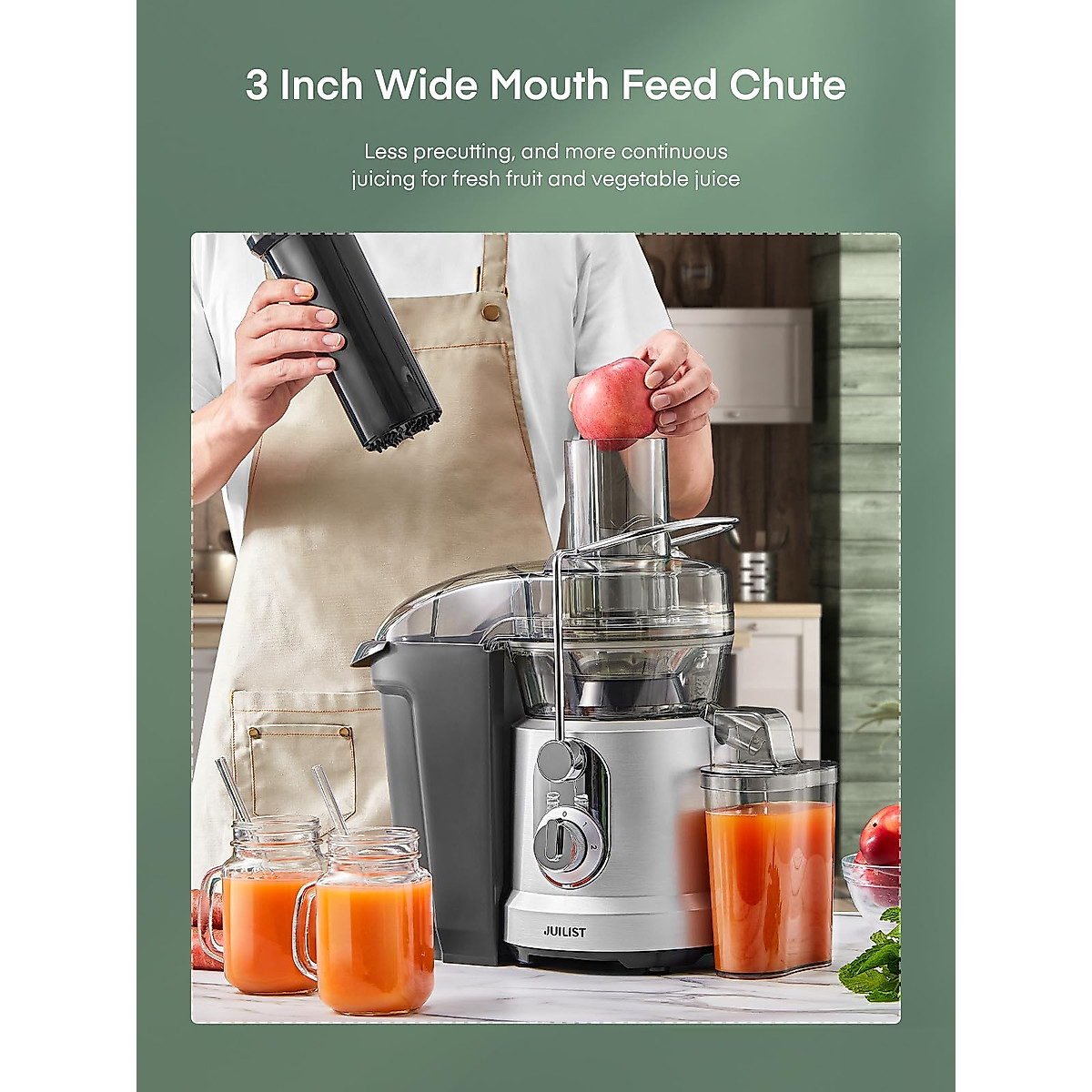 1300W Juicer Machines, Juilist Powerful Juice Extractor Machine with 3.2" Wide Mouth for Whole Fruits & Veggies, Fast Juicing Fruit Juicer for Beet, Celery, Carrot, Apple, Easy to Clean, BPA-Free