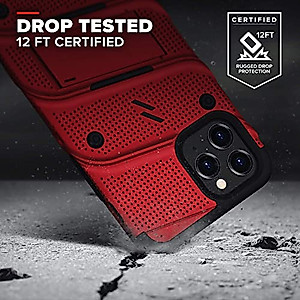 ZIZO Bolt Series for iPhone 12 / iPhone 12 Pro Case with Screen Protector Kickstand Holster Lanyard - Red & Black