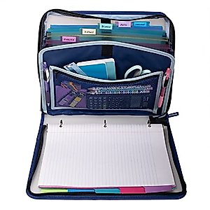 Case-it Transulcent Slim Go Tab Zipper Binder, 1" O-Ring with 5-Color tabs, Expanding File Folder, PS-425-Slim, Blue