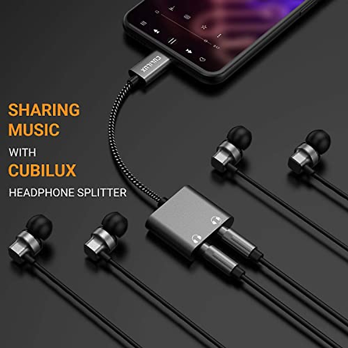 Cubilux USB C 2-Way Headphone Splitter, Type C to Dual 3.5mm Jacks Audio Sharing Adapter Compatible with New USB C iPad 10 iPad Pro, iPad Air 5/4 iPad Mini 6, Samsung S21/S20 Note 20/10, Tab S8/S7/S6