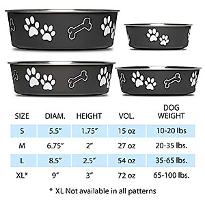 Loving Pets - Bella Bowls - Dog Food Water Bowl No Tip Stainless Steel Pet Bowl No Skid Spill Proof (Large, Espresso Brown)